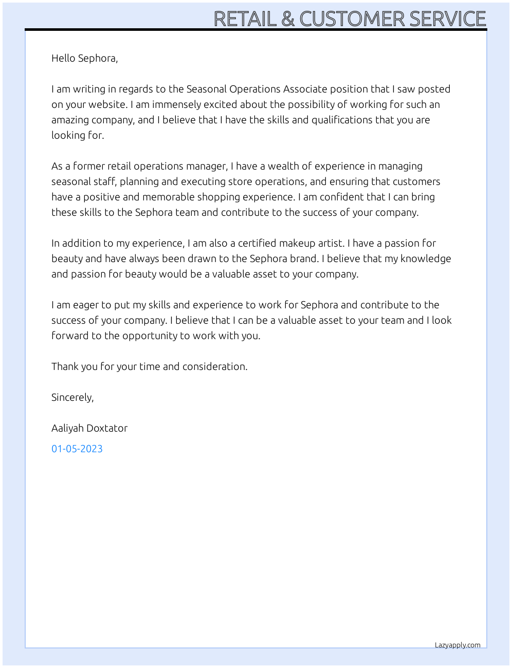Retail Customer Service Cover Letter Retail Customer Service Cover Letter
