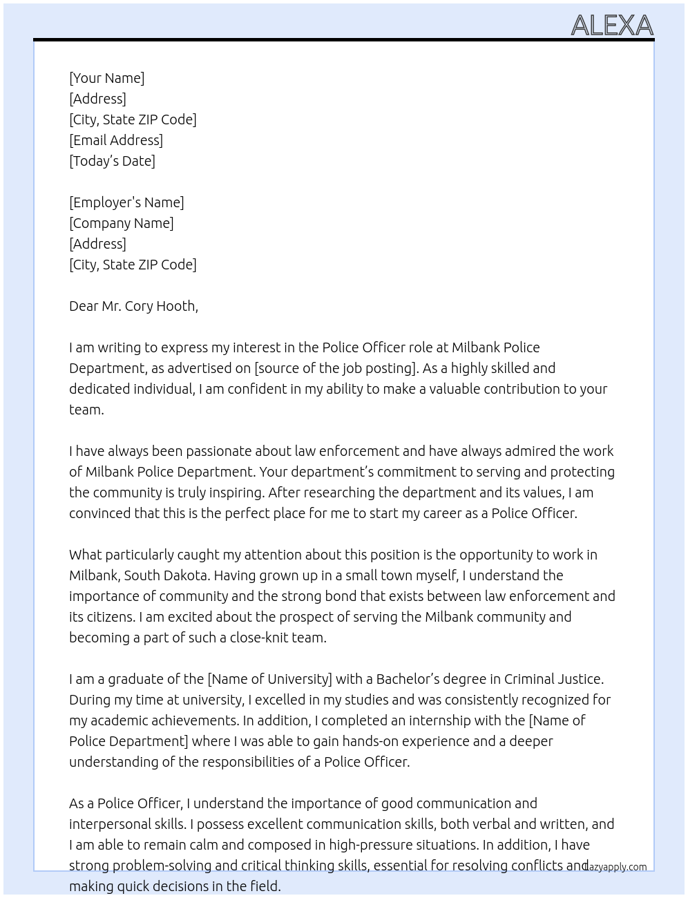Cover letter for police officer - LazyApply