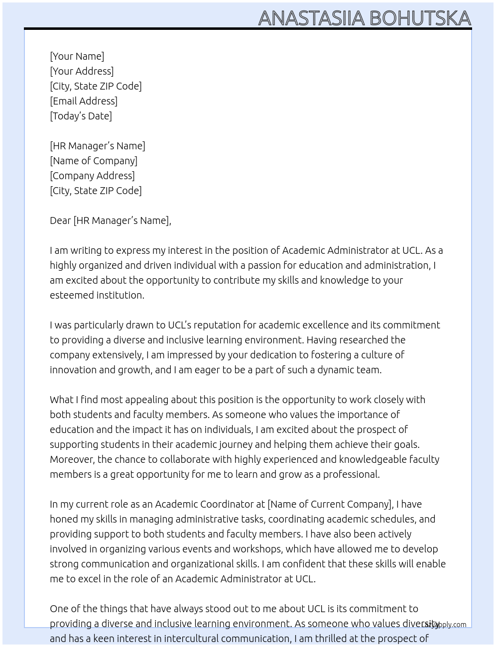 Cover letter for academic administrator - LazyApply