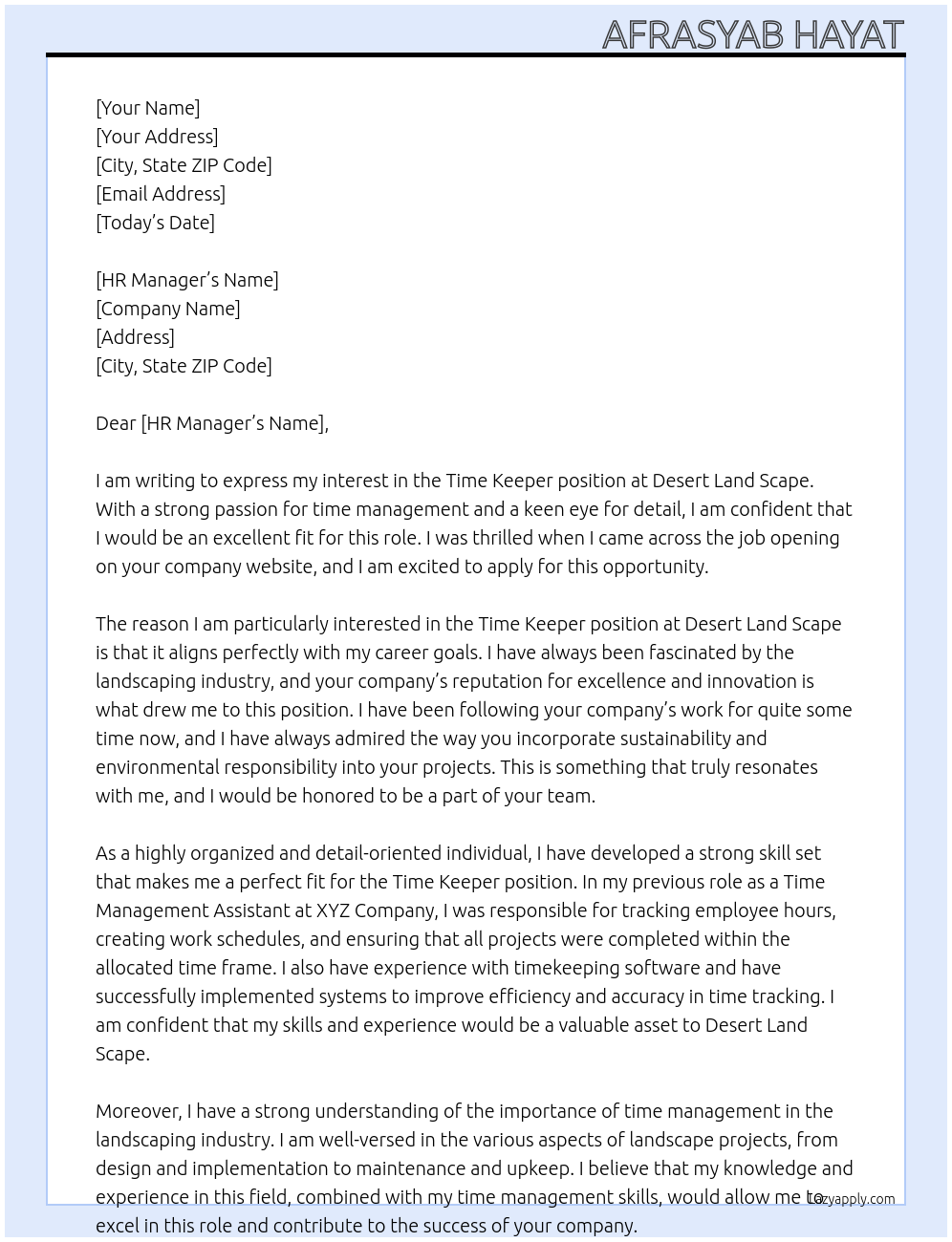 Cover letter for time keeper - LazyApply