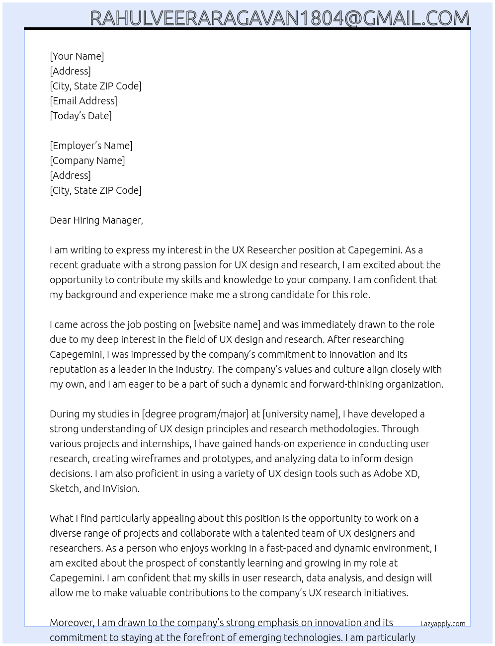 Cover letter for ux researcher - LazyApply