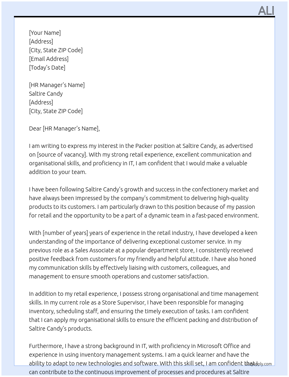 Cover letter for packer - LazyApply