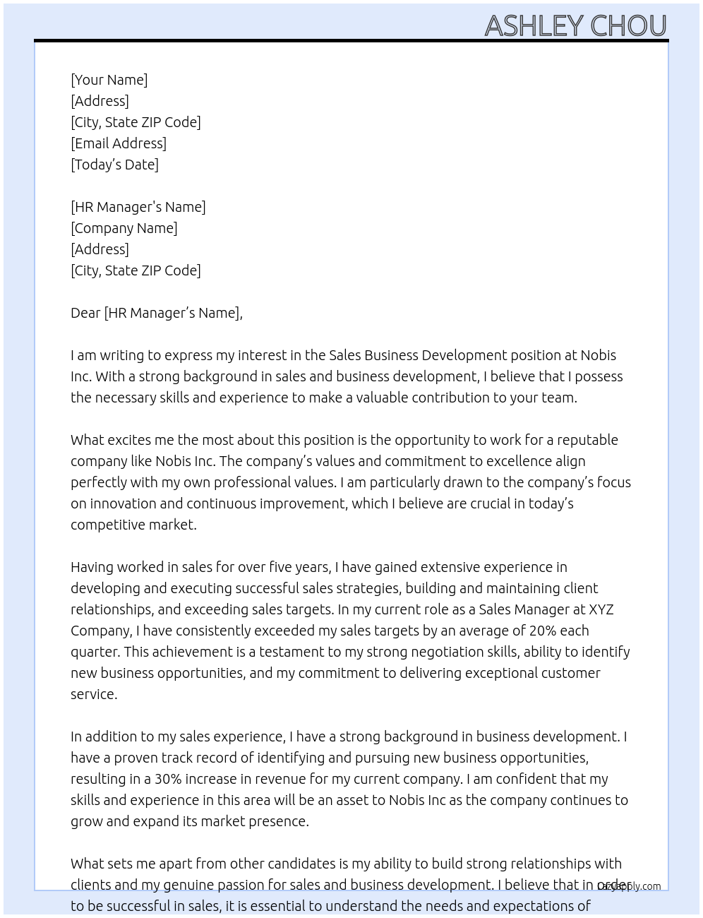 Cover letter for sales & business development - LazyApply