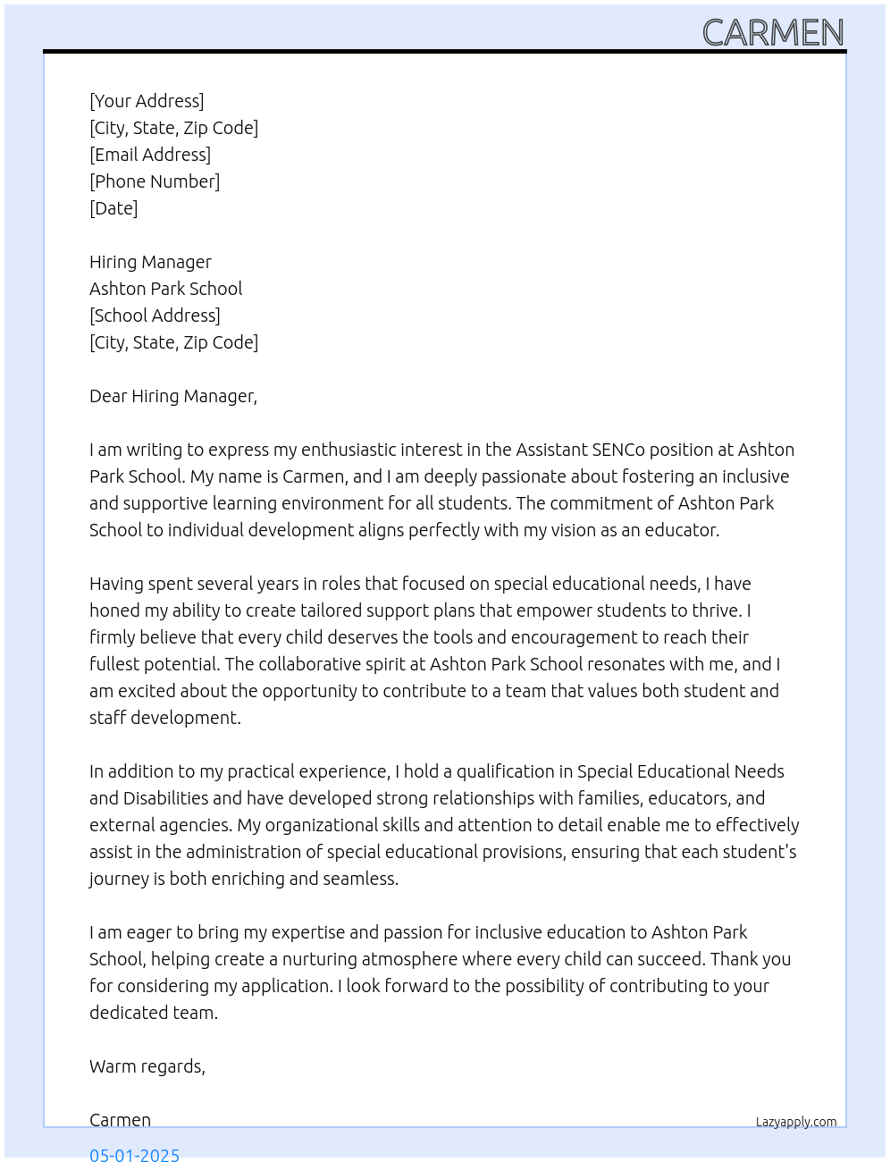 Cover letter for assistant senco - LazyApply