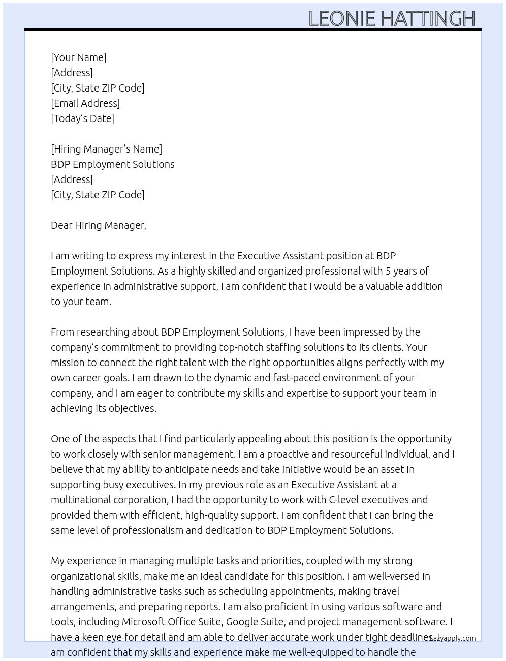 Cover letter for executive assistance - LazyApply