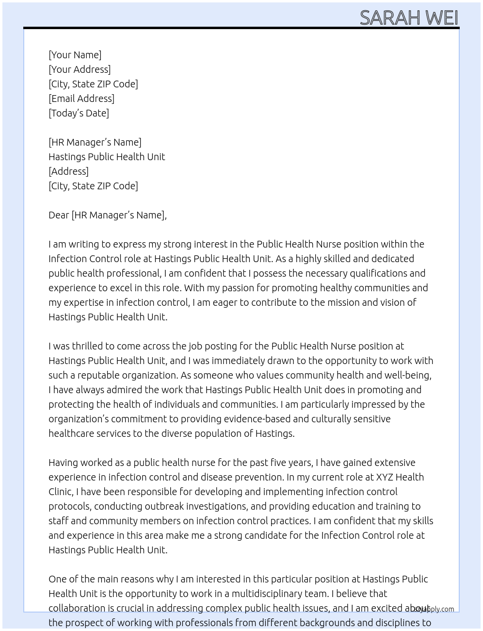 Cover letter for public health nurse - LazyApply