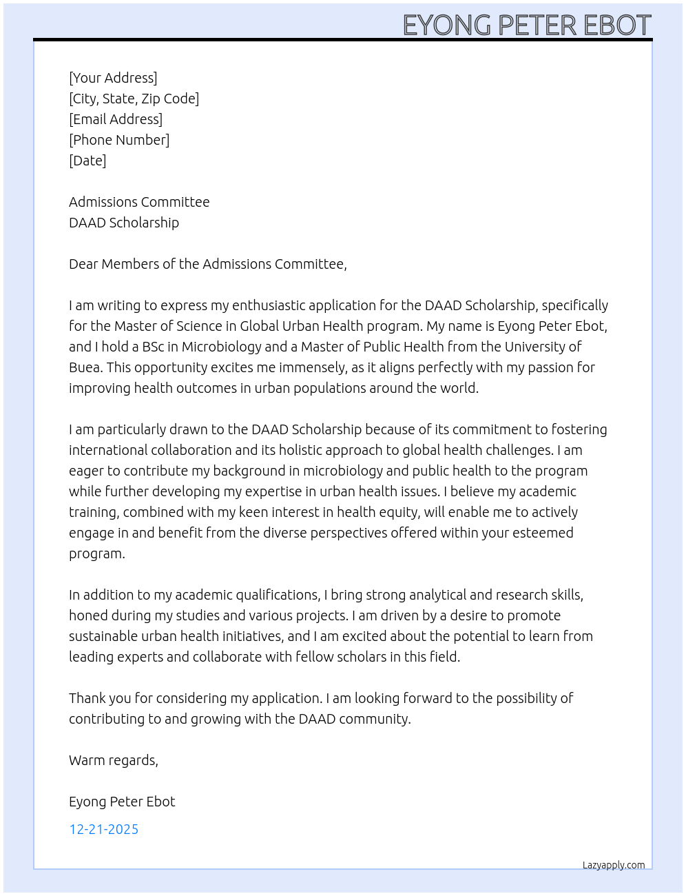 Cover letter for daad scholarship - LazyApply