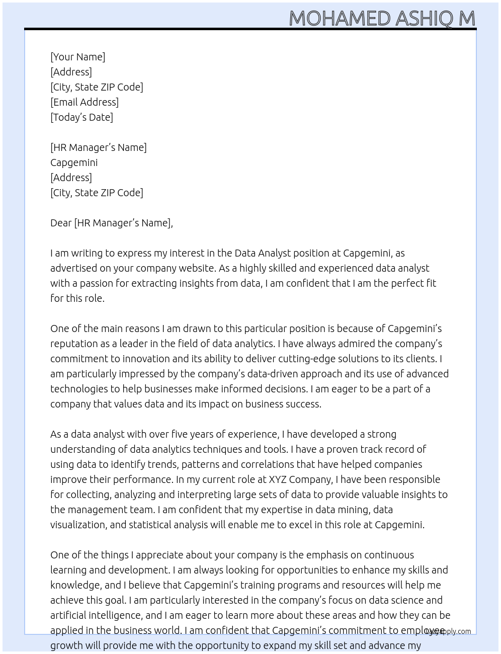 Cover letter for data analyst - LazyApply