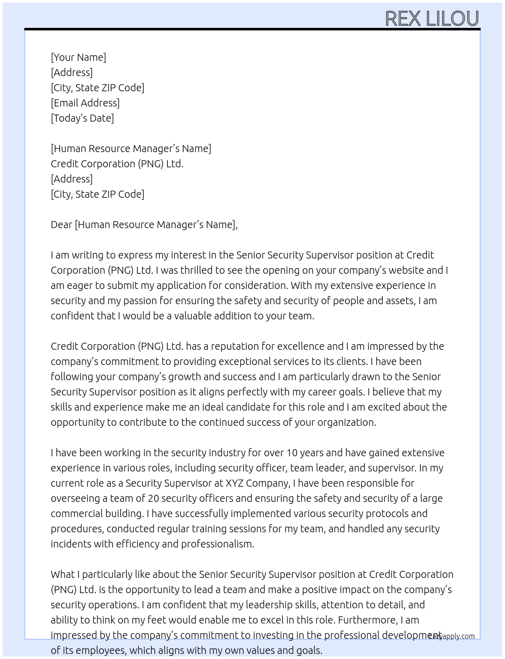 Cover letter for senior security supervisor - LazyApply