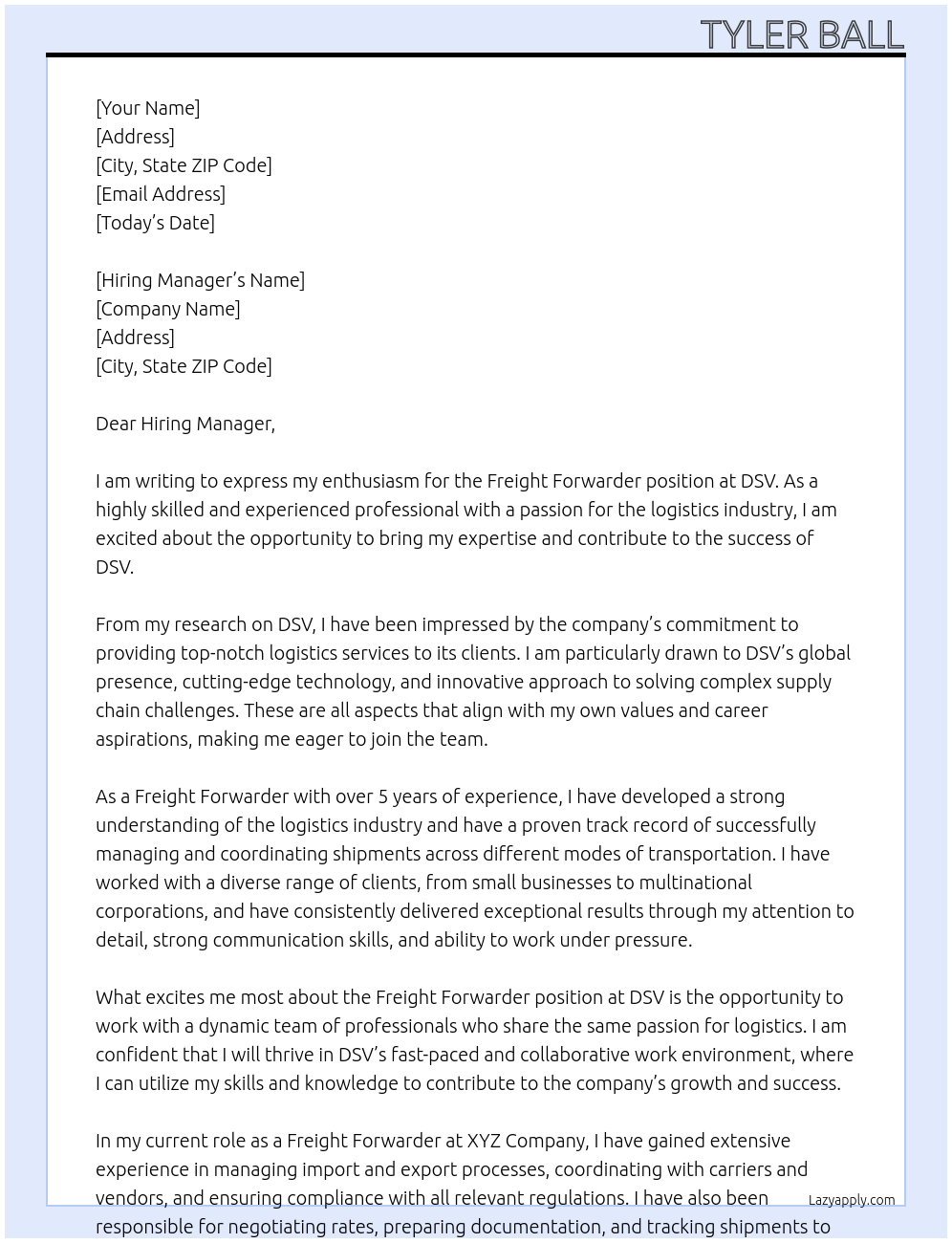 Cover letter for freight forwarder - LazyApply