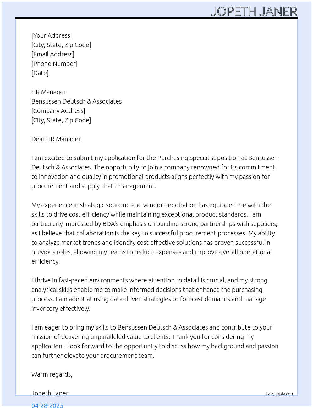 Cover letter for purchasing specialist - LazyApply