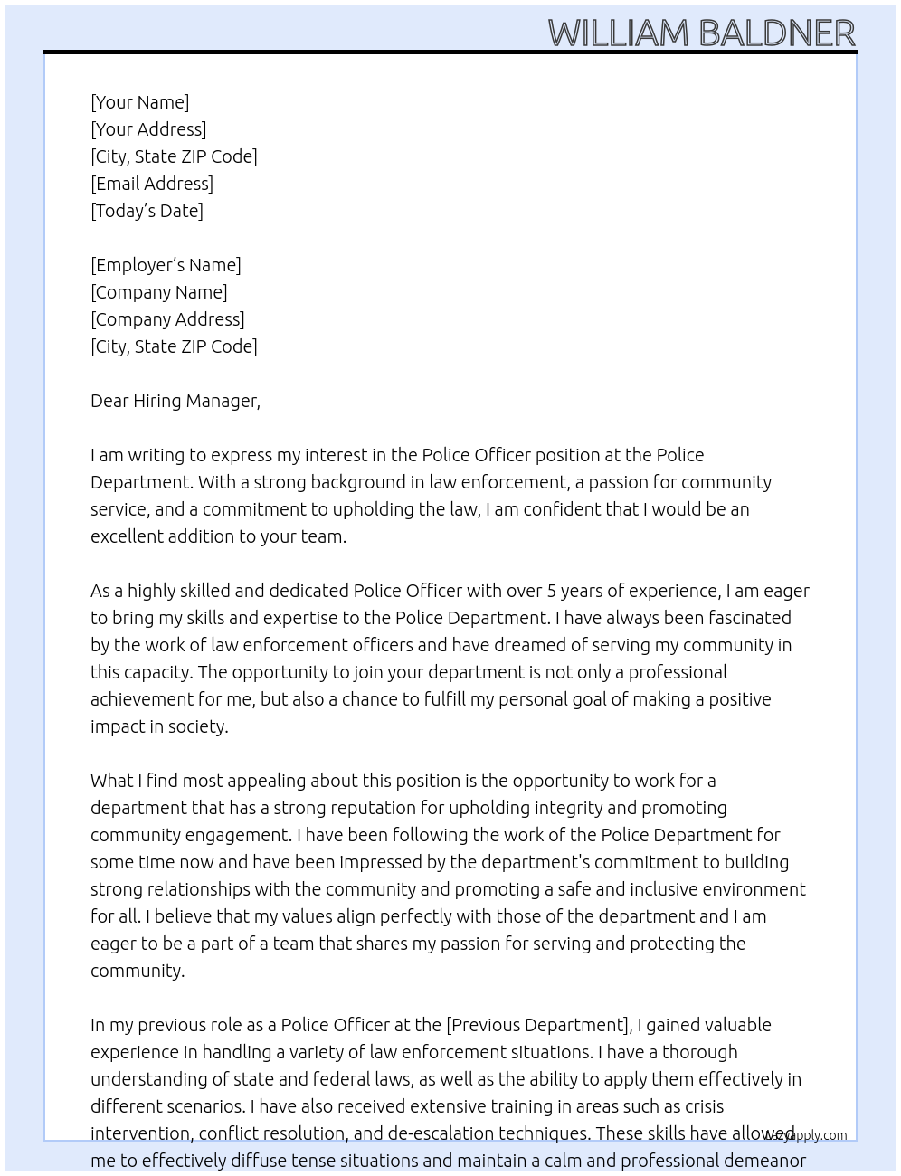 Cover letter for police officer - LazyApply