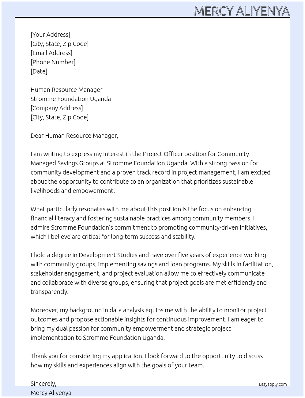 Cover letter for project officer community managed savings group ...