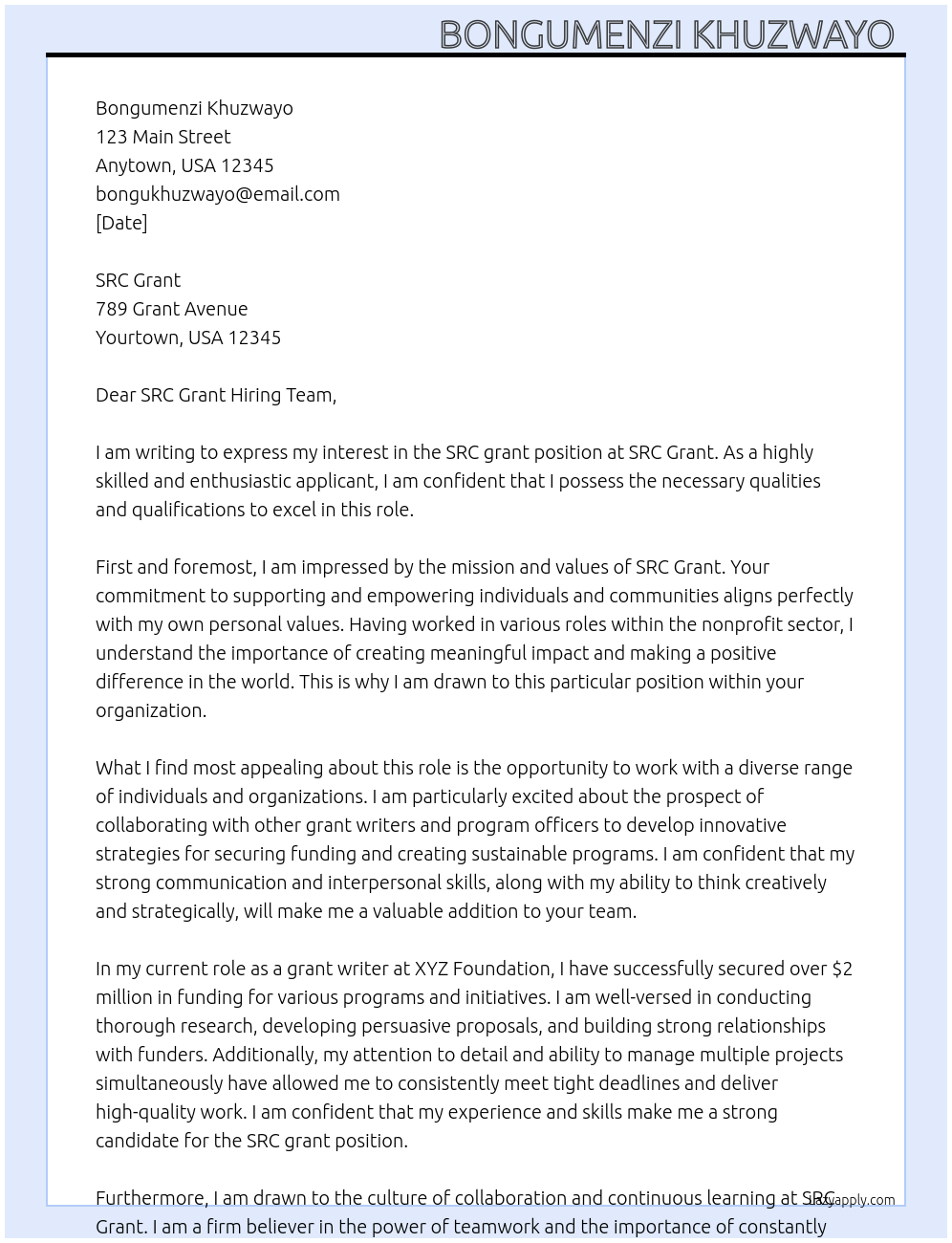 Cover letter for src grant - LazyApply