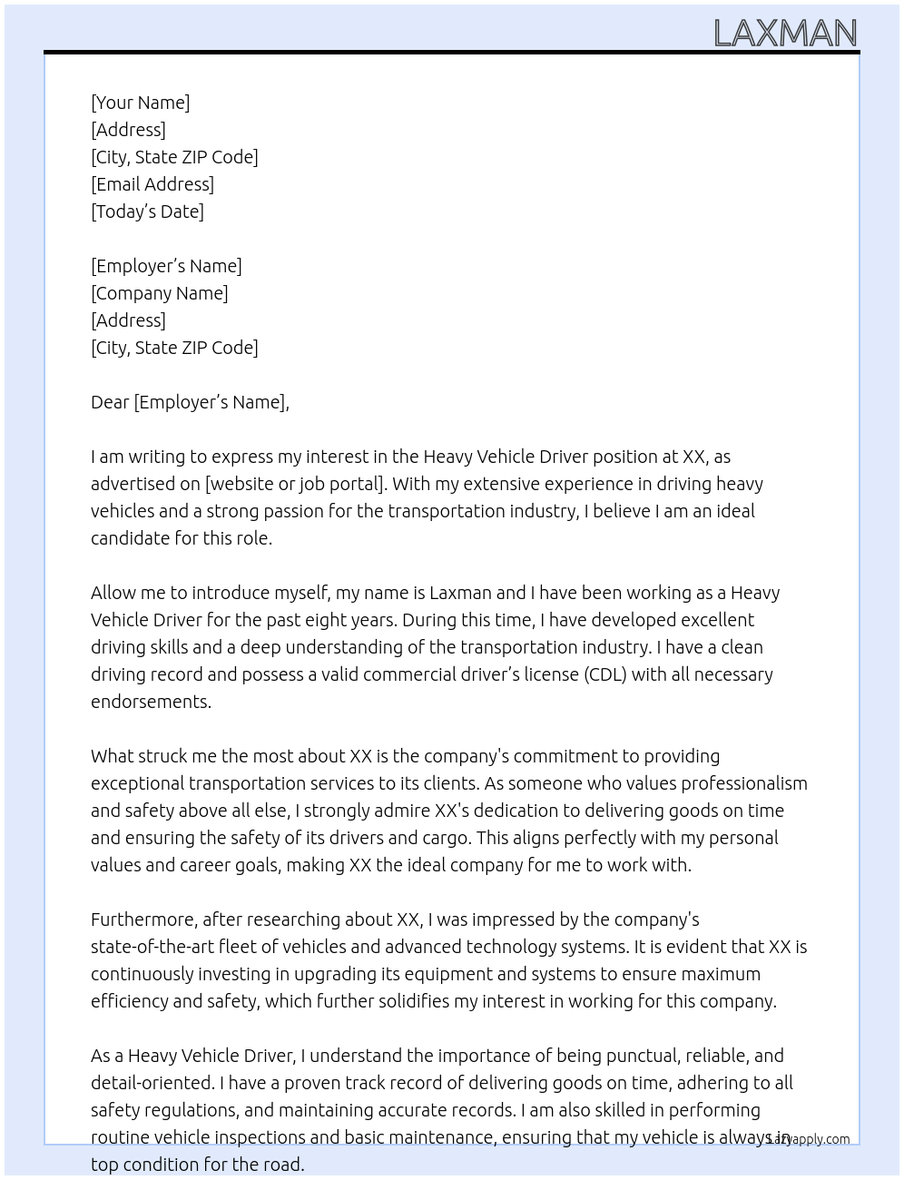 Cover letter for heavy vehicle driver - LazyApply