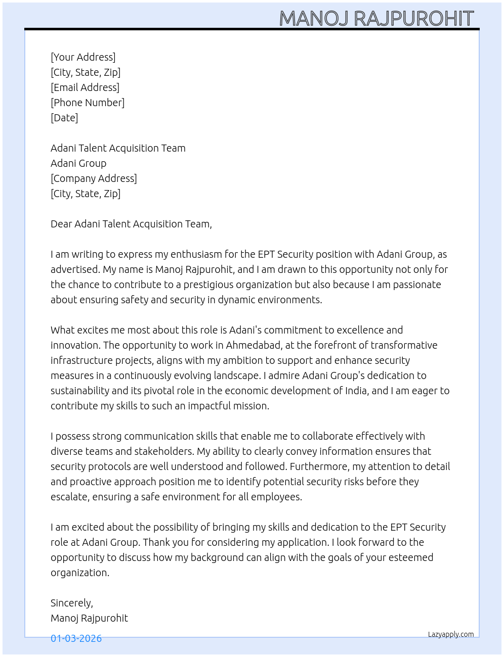 Cover letter for ept security - LazyApply