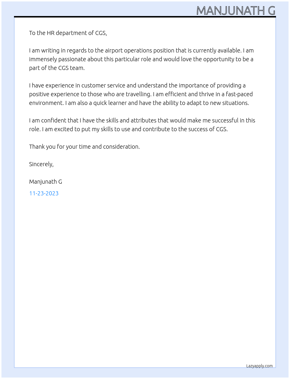 Cover letter for airport operation - LazyApply