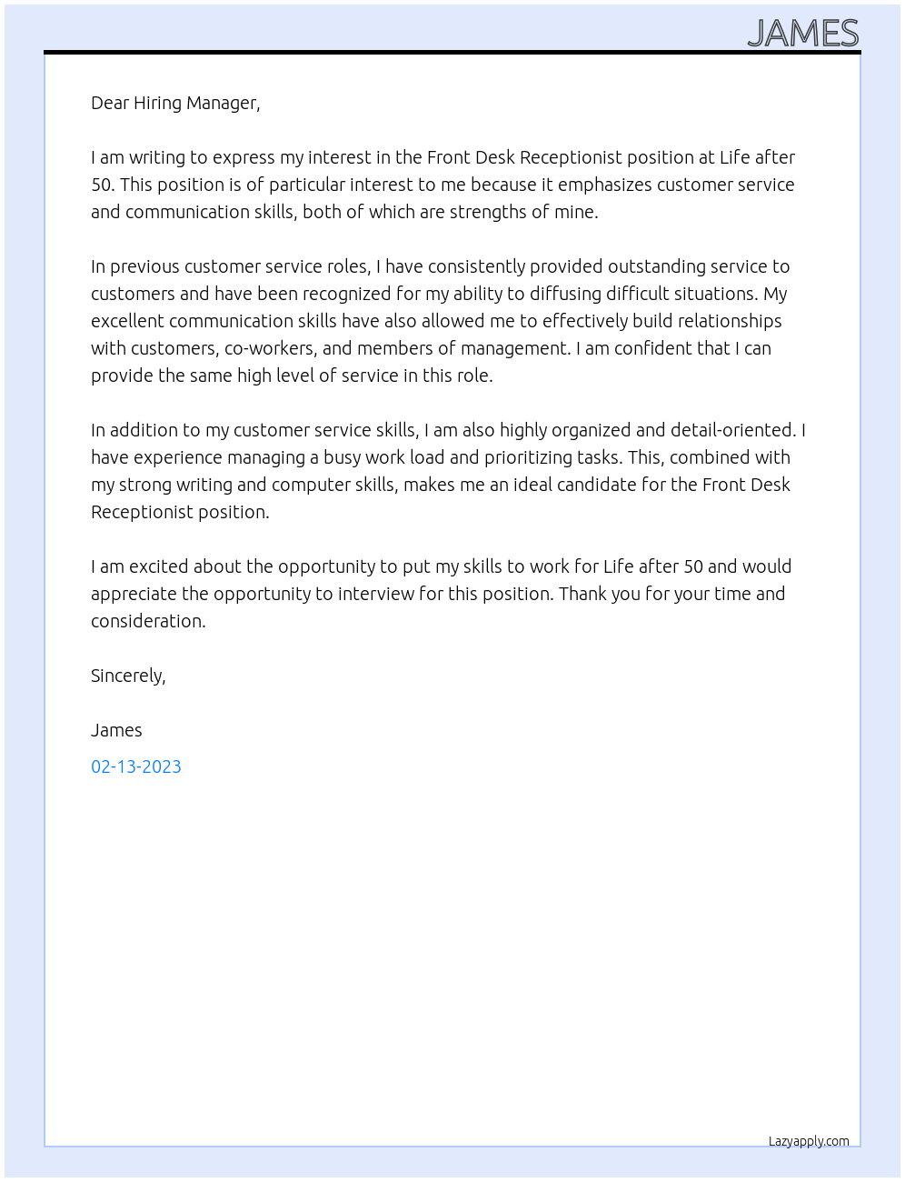 Cover Letter For Life After 50 LazyApply