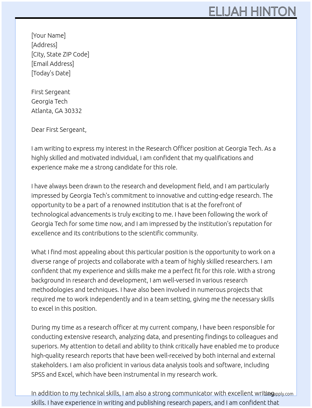 Cover letter for research officer - LazyApply
