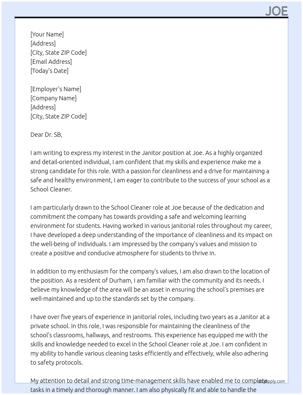 Cover letter for janitor - LazyApply