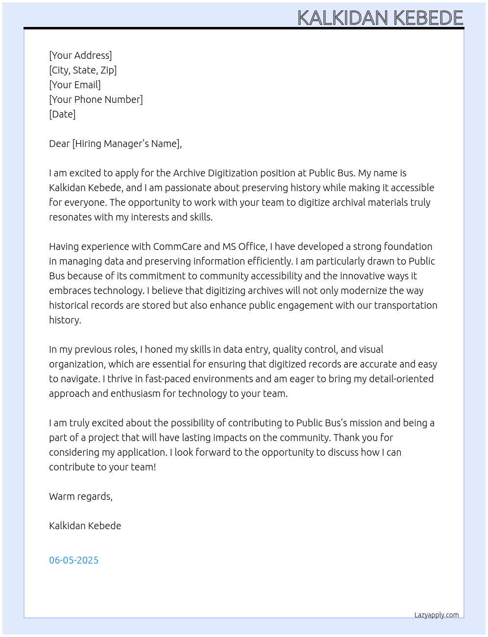 Cover letter for archive digitization - LazyApply