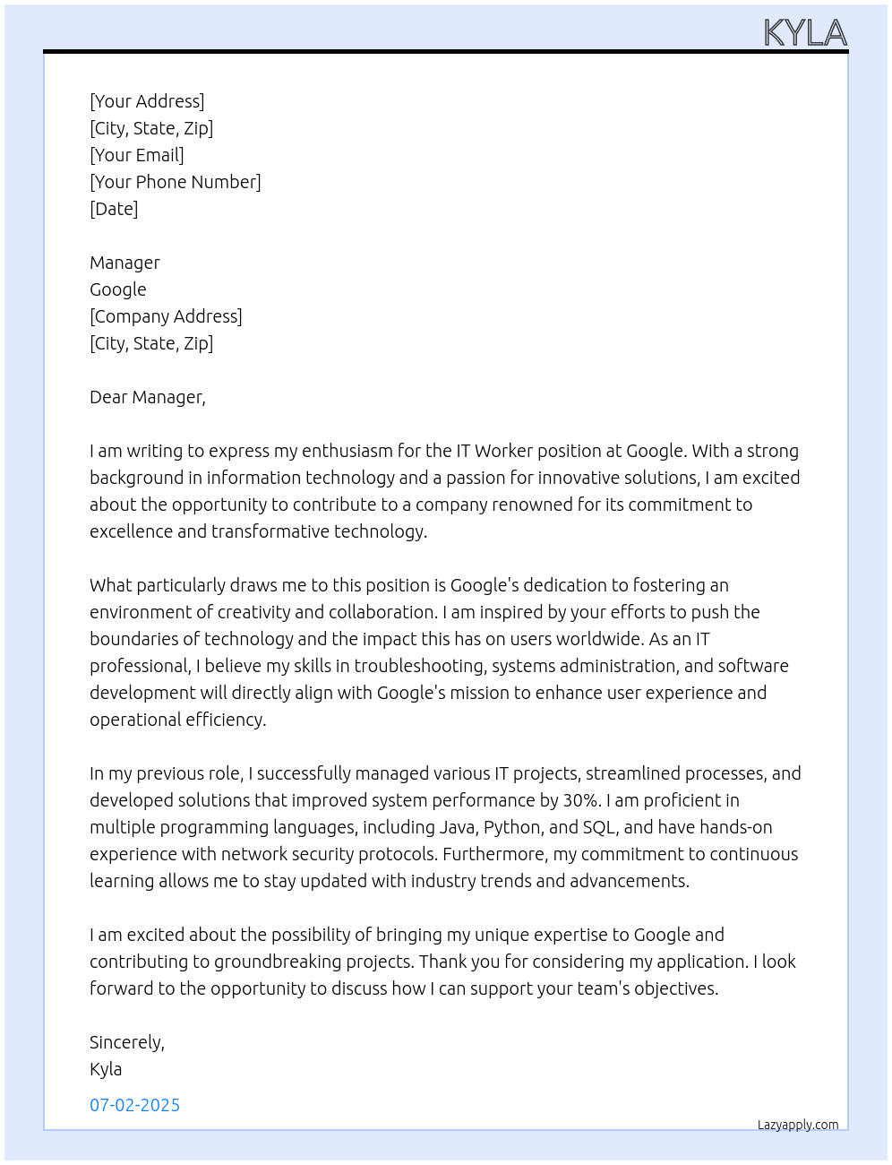 Cover letter for google - LazyApply
