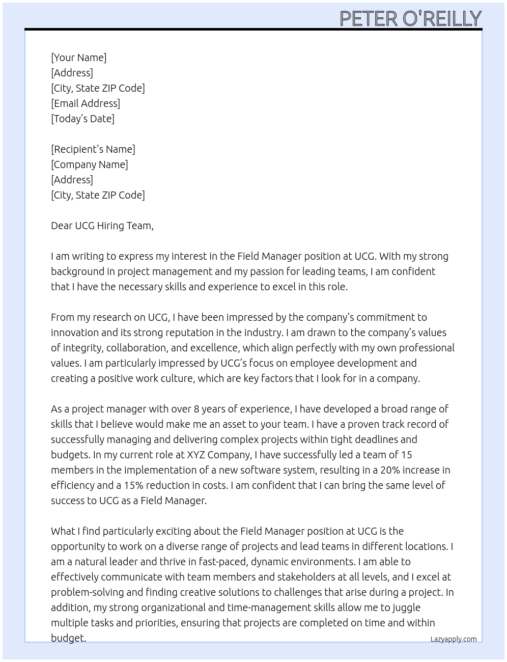 Cover letter for field manager - LazyApply