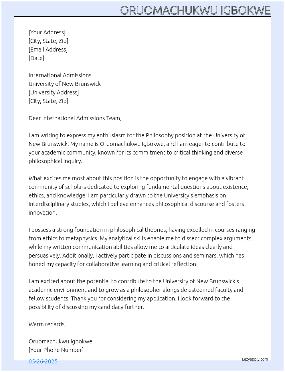 Cover letter for philosophy student - LazyApply