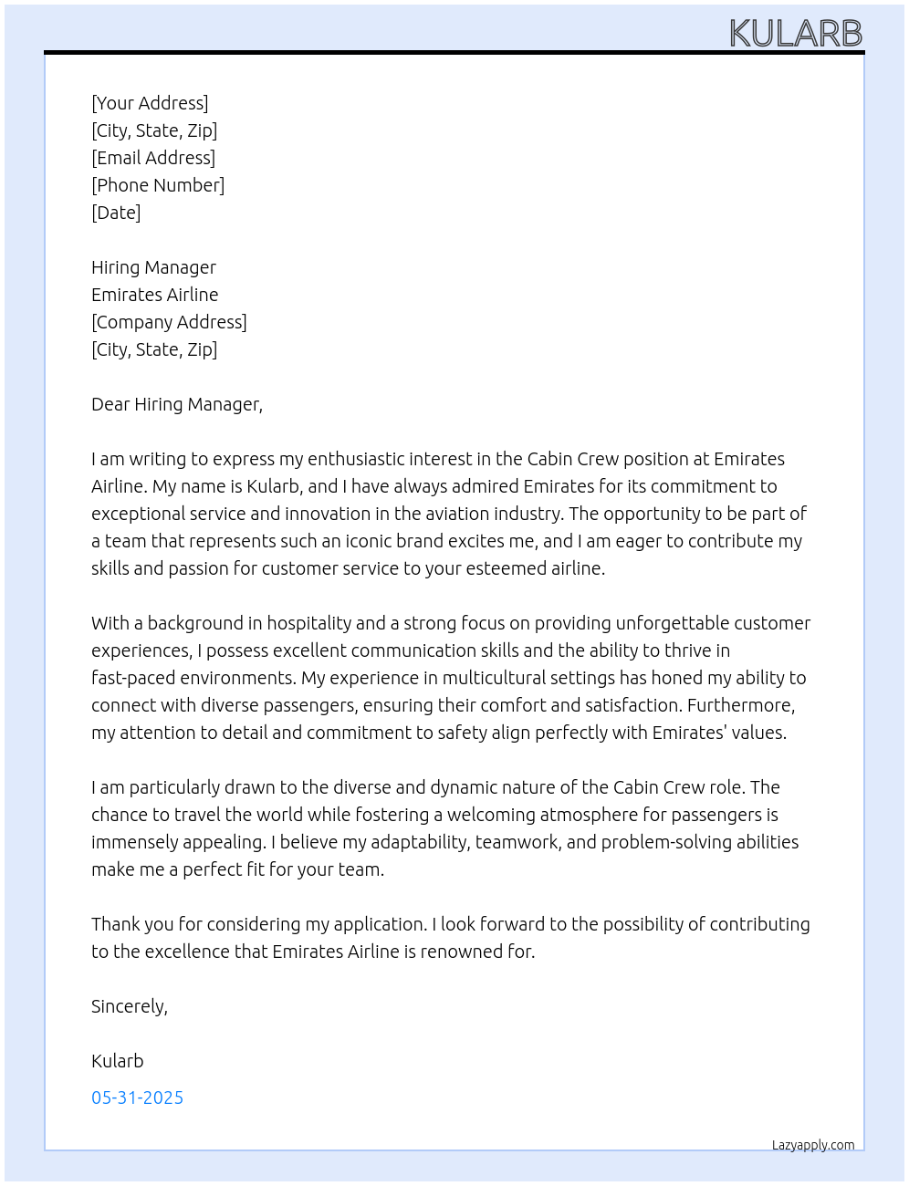 Cover letter for cabin crew - LazyApply