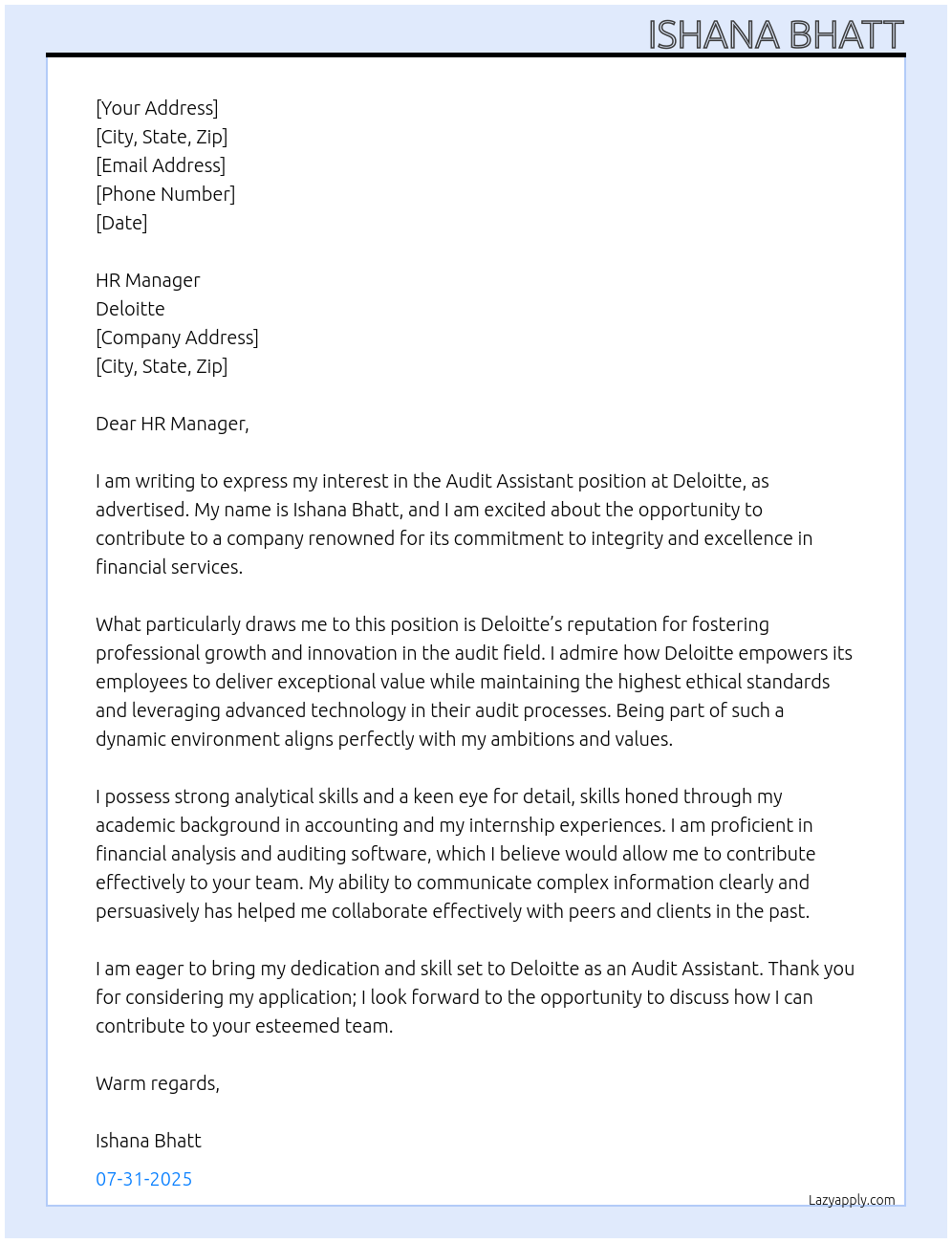 Cover letter for deloitte - LazyApply