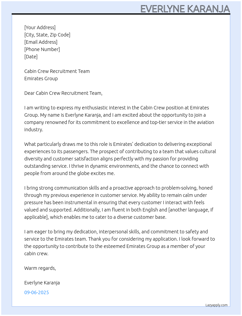 Cover letter for cabin crew - LazyApply