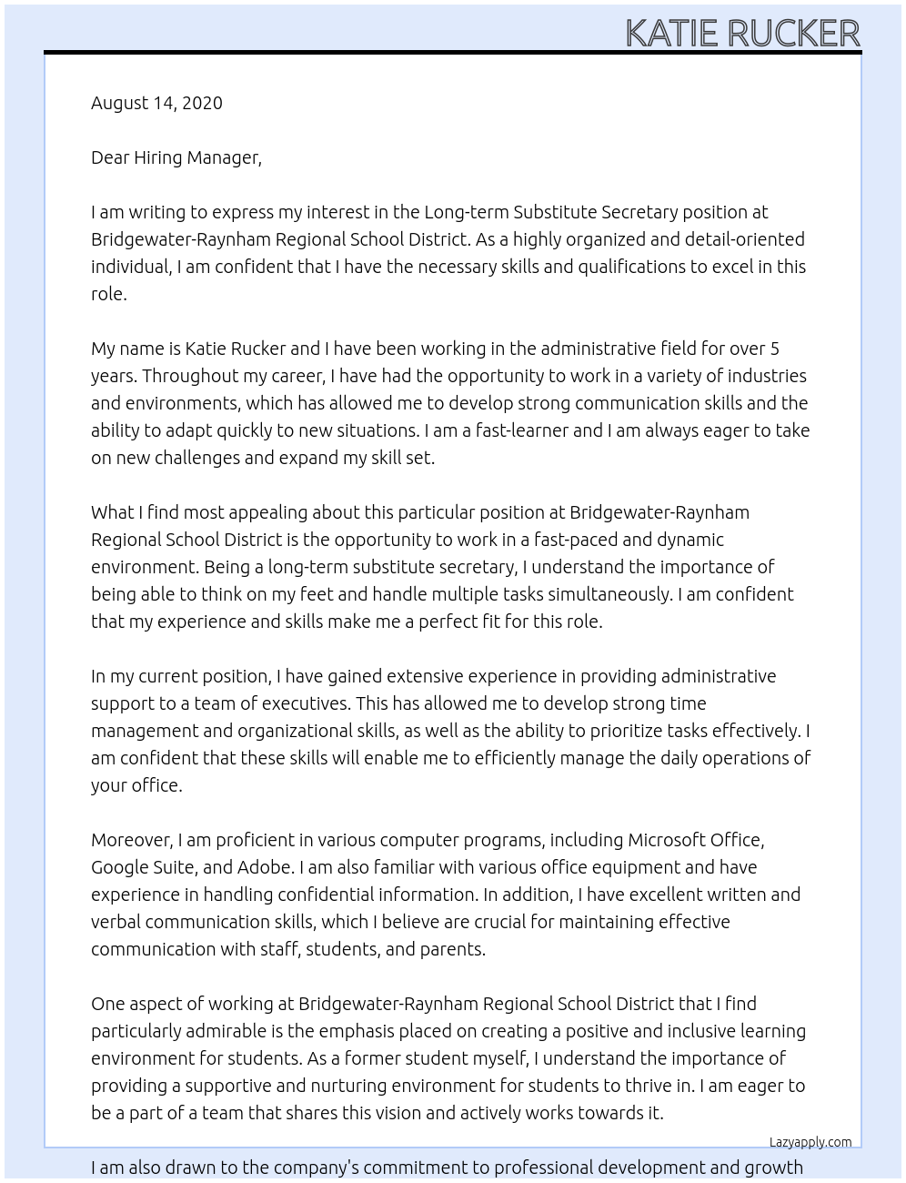 Cover letter for long-term substitute secretary - LazyApply