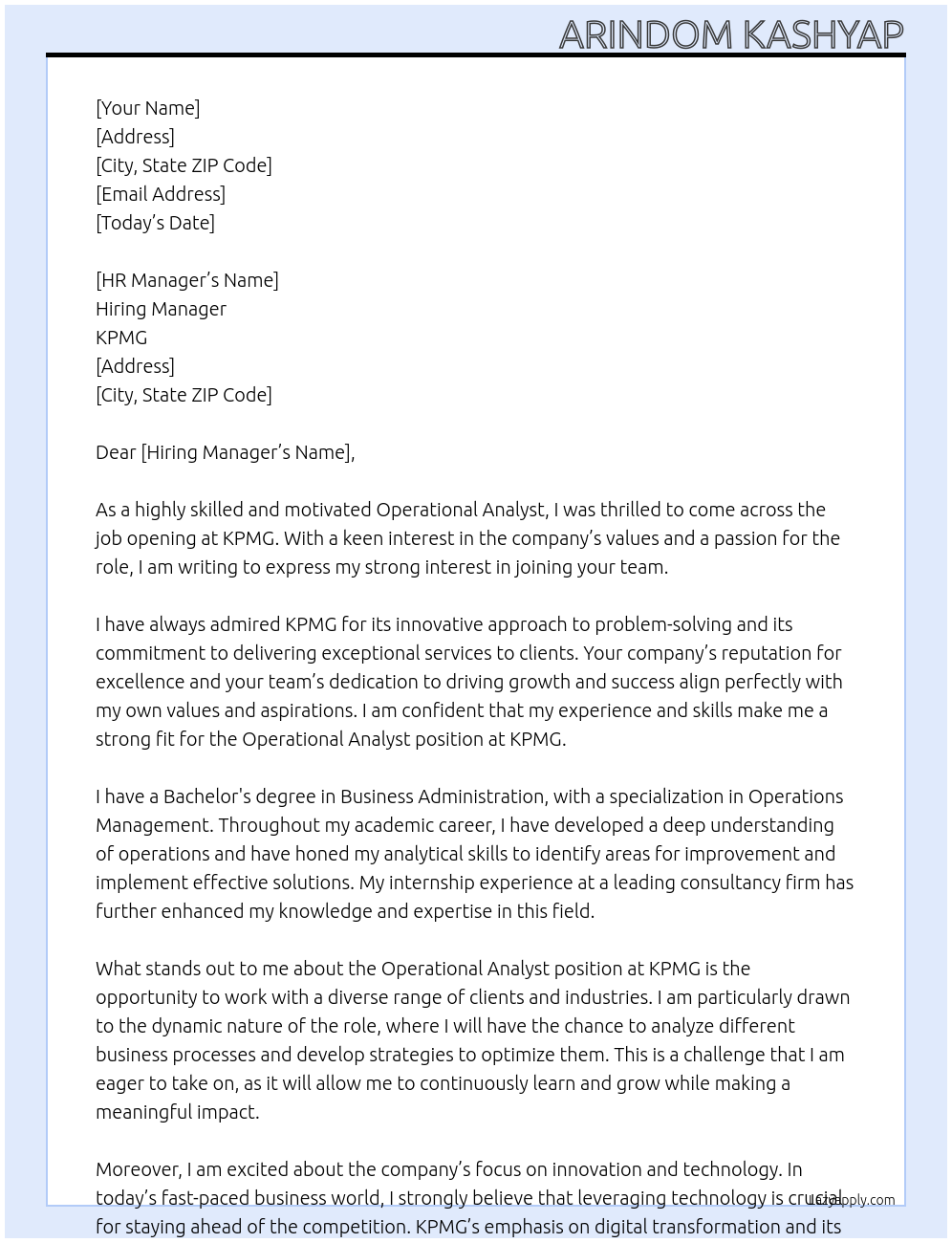 Cover letter for operational analyst - LazyApply