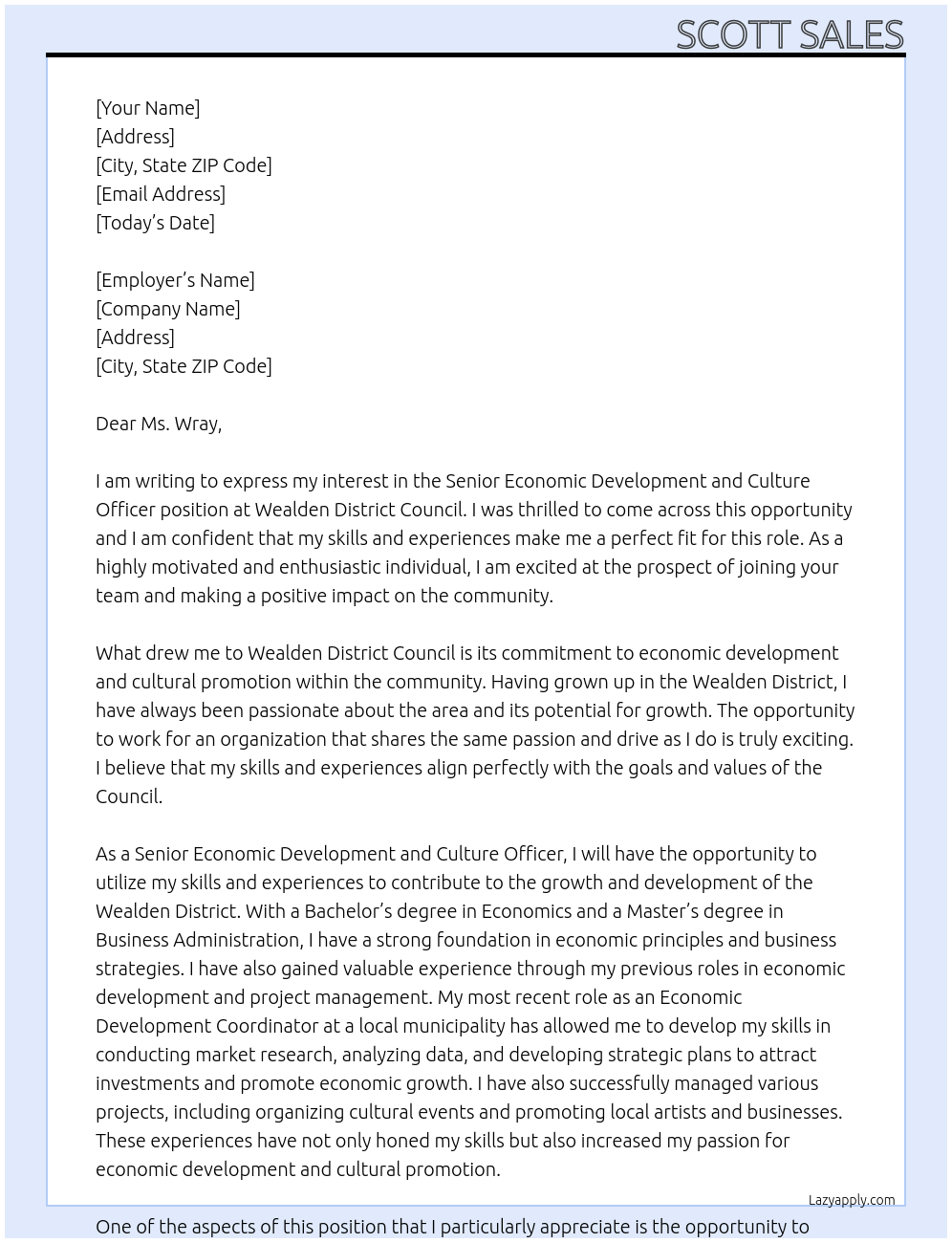 Cover letter for senior economic development and culture officer ...