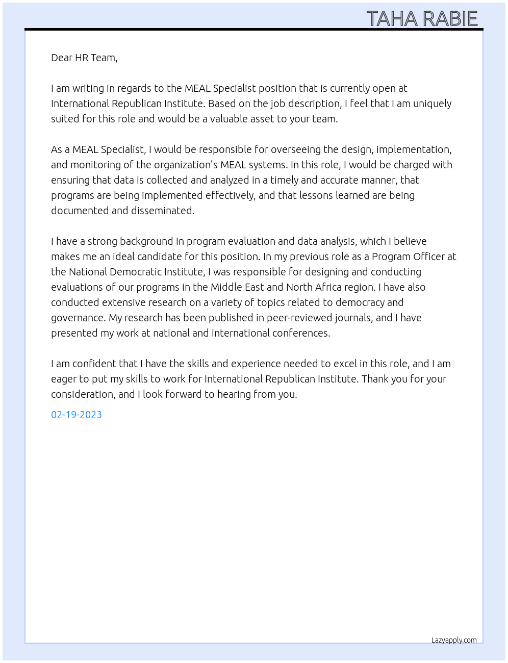 Cover letter for international republican institute - LazyApply