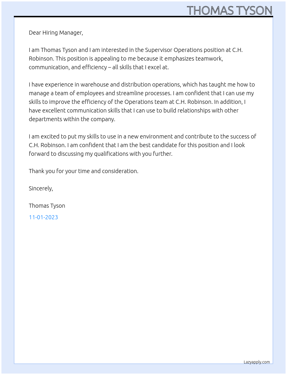 Cover letter for supervisor operations - LazyApply