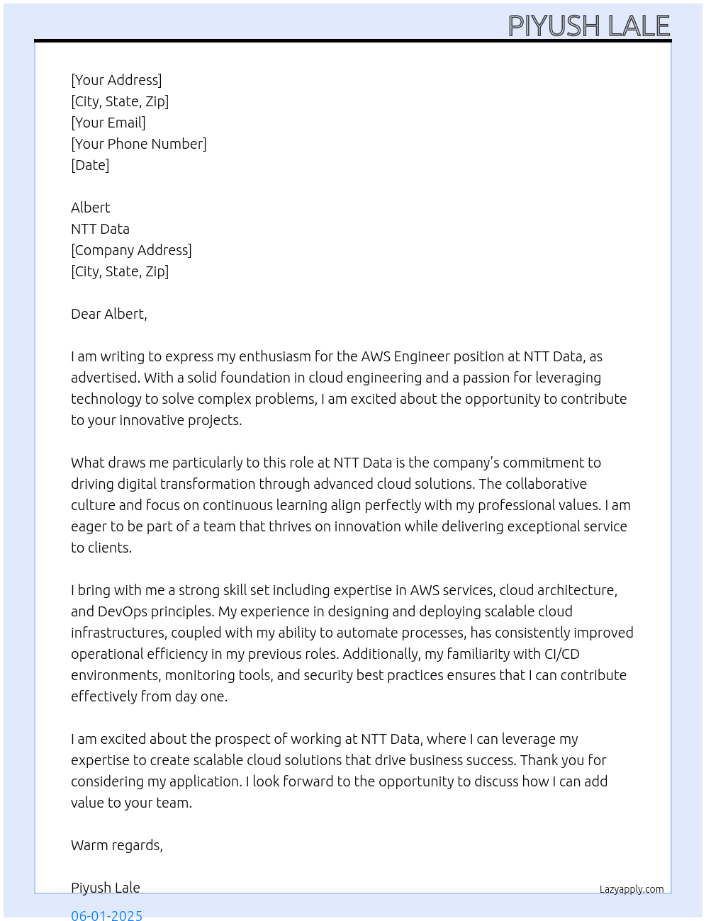 Cover letter for aws engineer - LazyApply