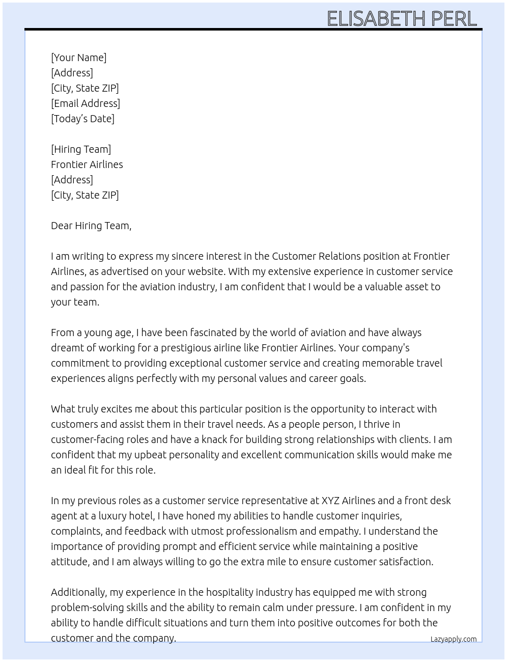 Cover letter for customer relations - LazyApply