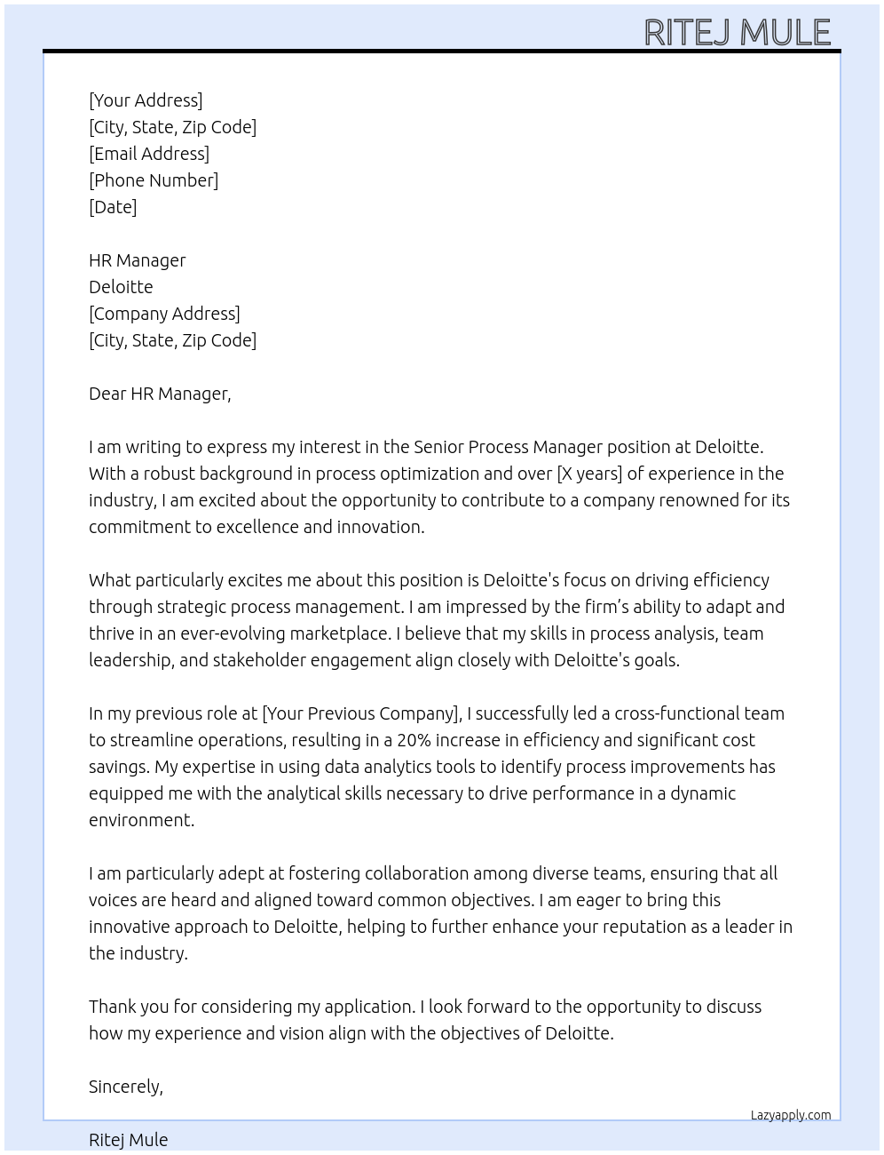 Cover letter for senior process manager - LazyApply
