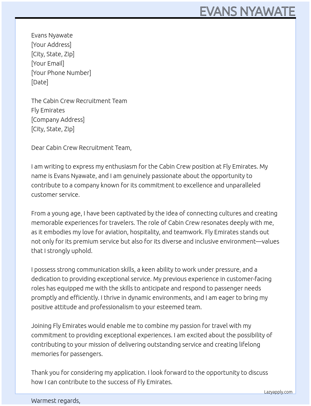 Cover letter for cabin crew - LazyApply