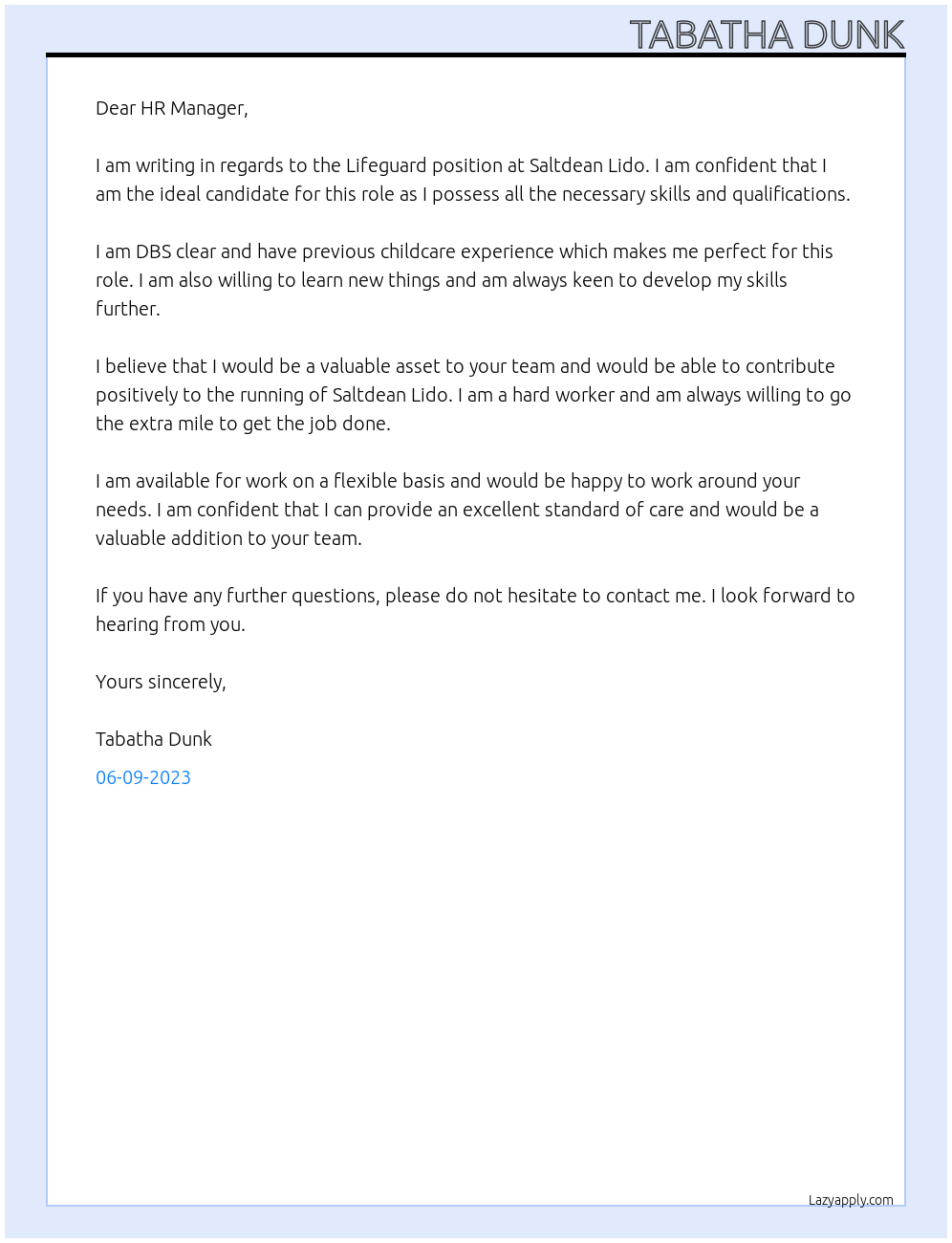 Cover letter for lifeguard - LazyApply