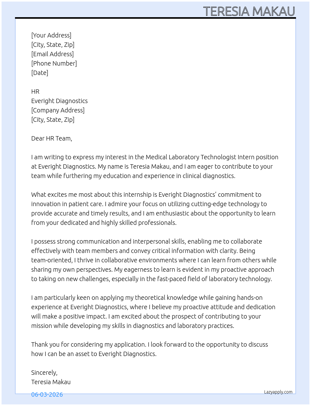 Cover letter for everight diagnostics - LazyApply