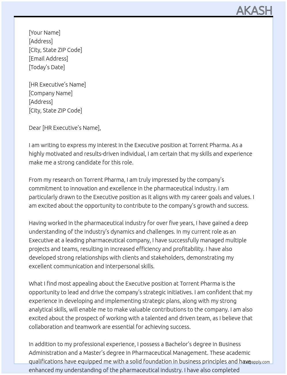 Cover letter for executive - LazyApply