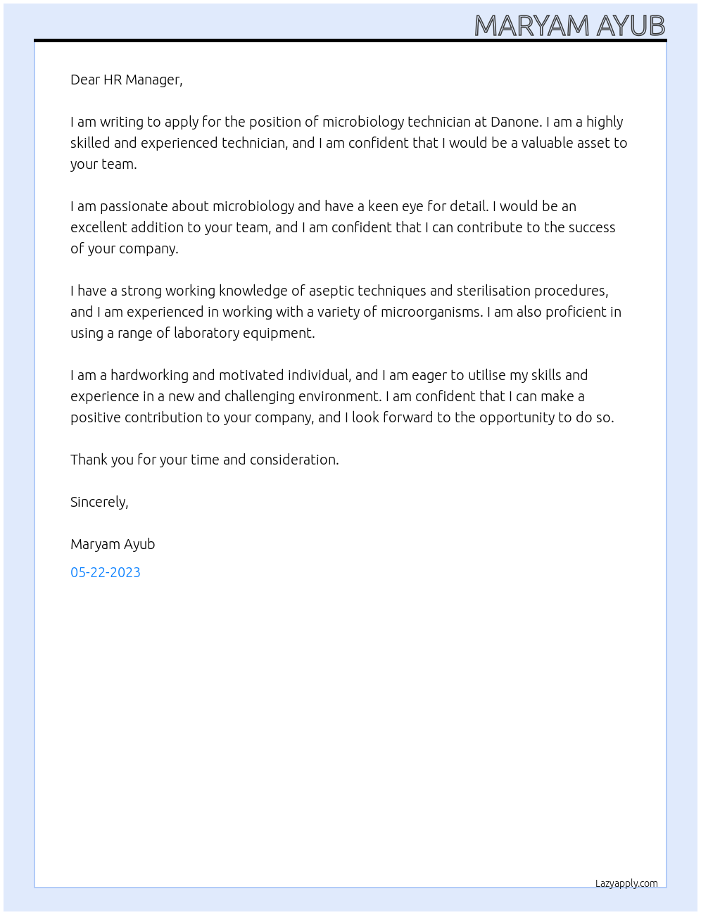 Cover letter for microbiology technician - LazyApply
