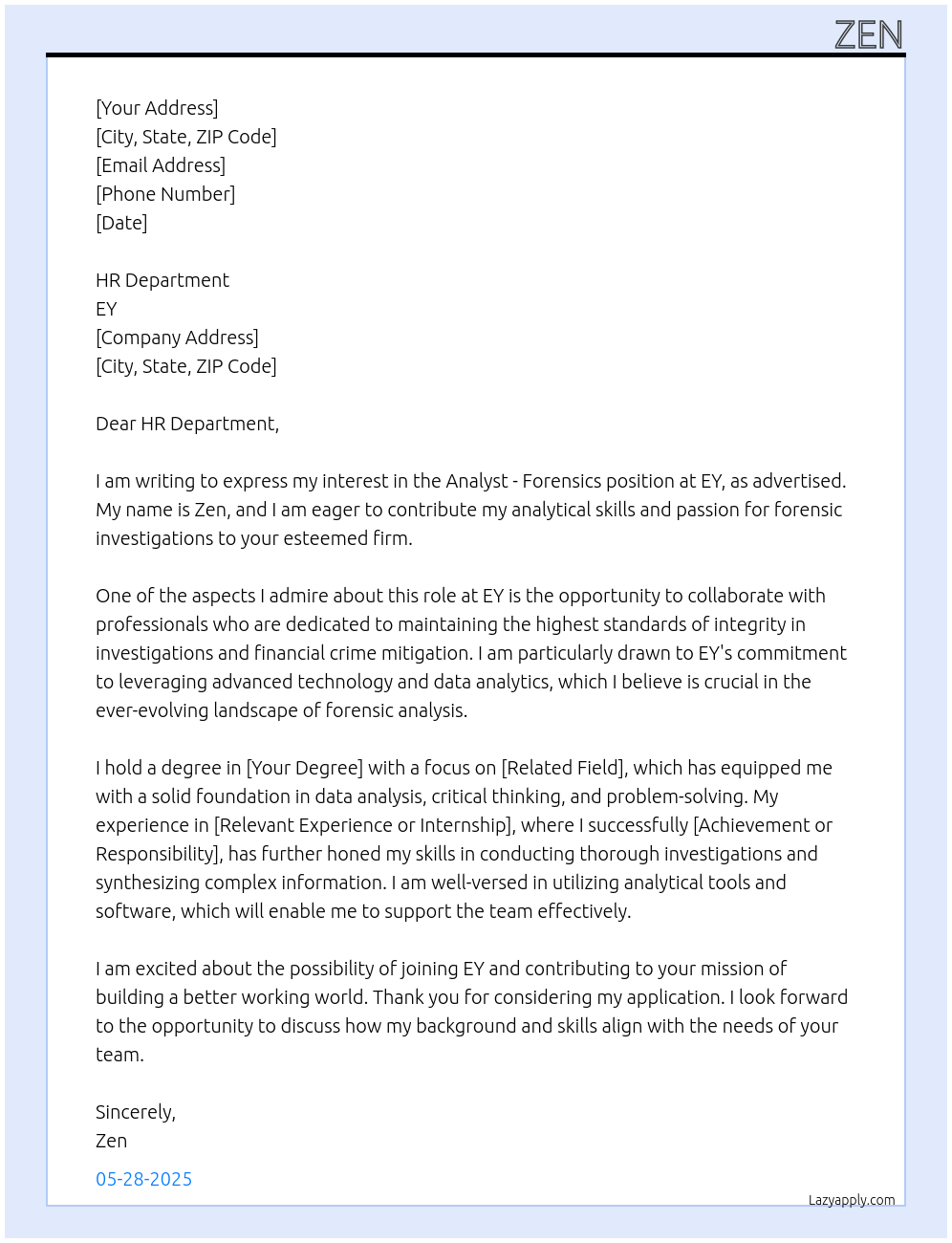 Cover letter for analyst - forensics - LazyApply