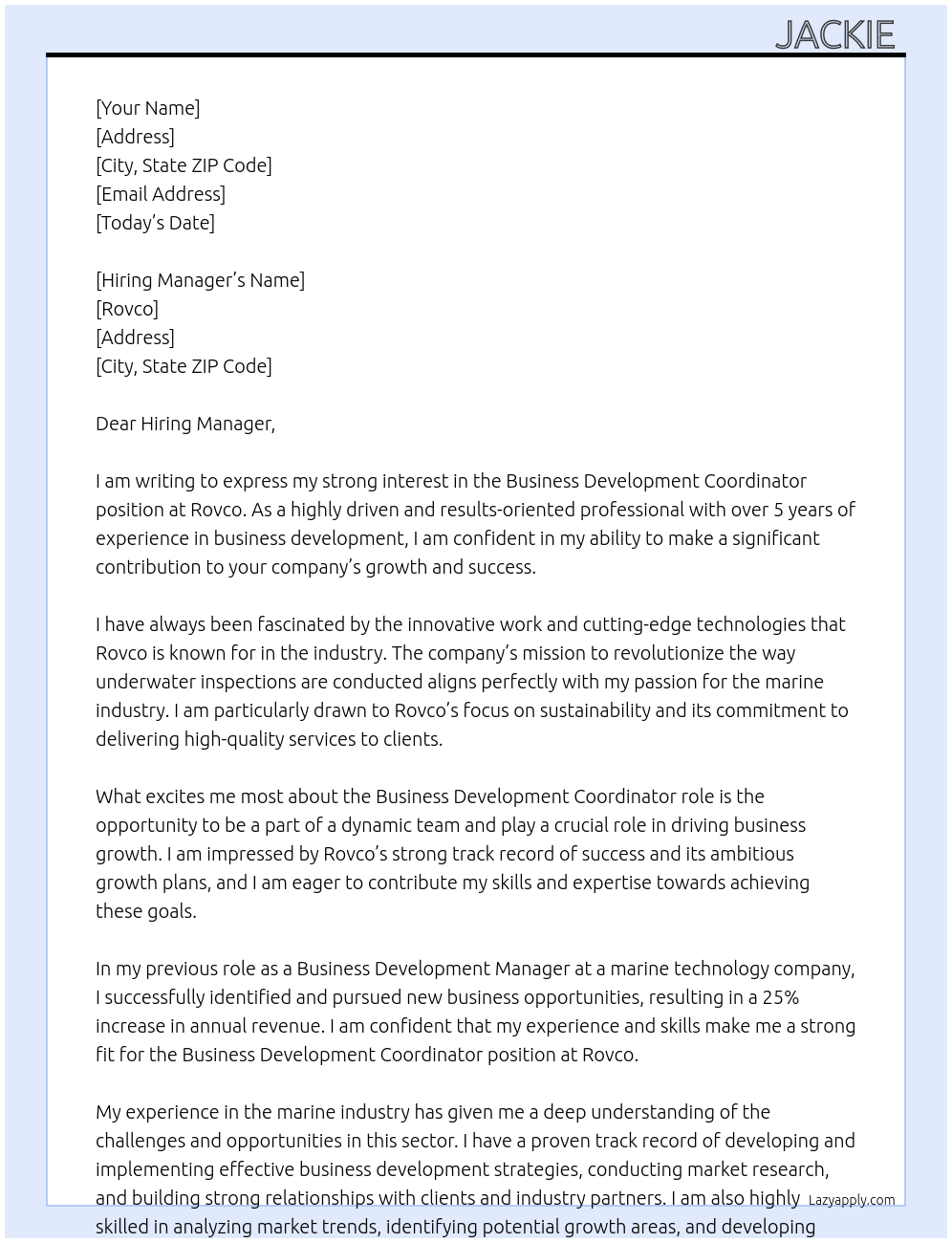 Cover letter for business development coordinator - LazyApply