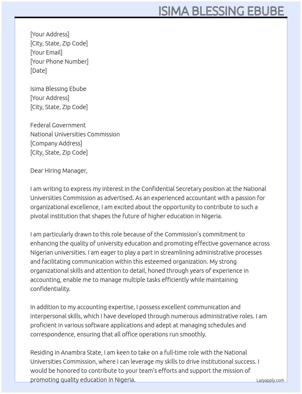 Cover letter for confidential secretary - LazyApply