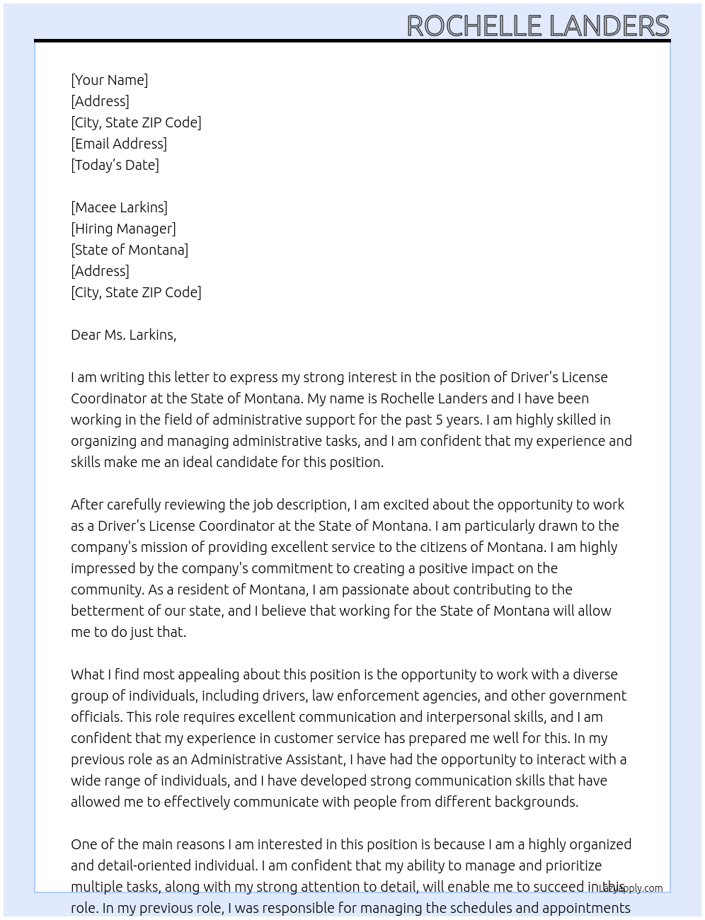 Cover letter for driver's license cordinator - LazyApply