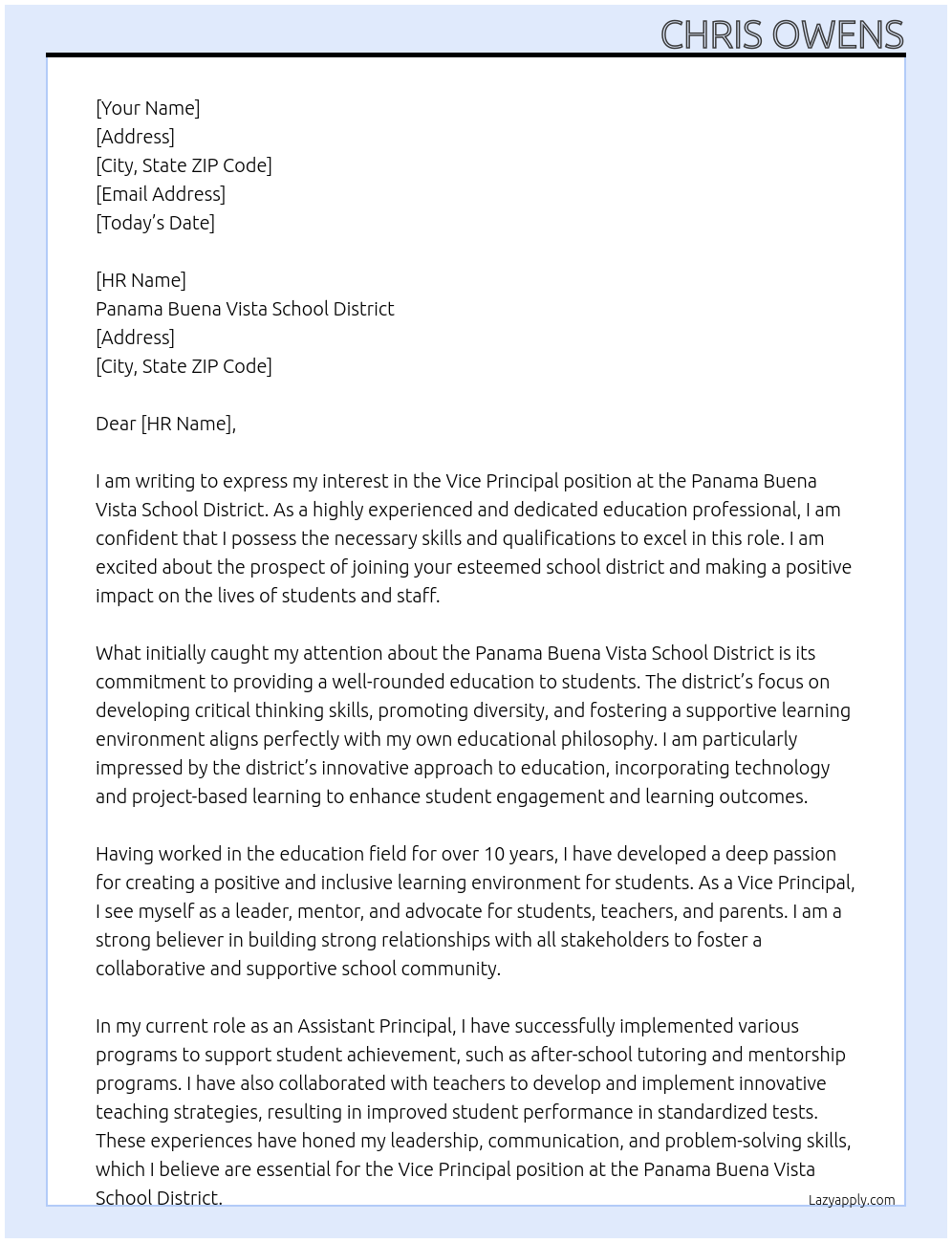 Cover letter for vice principal - LazyApply