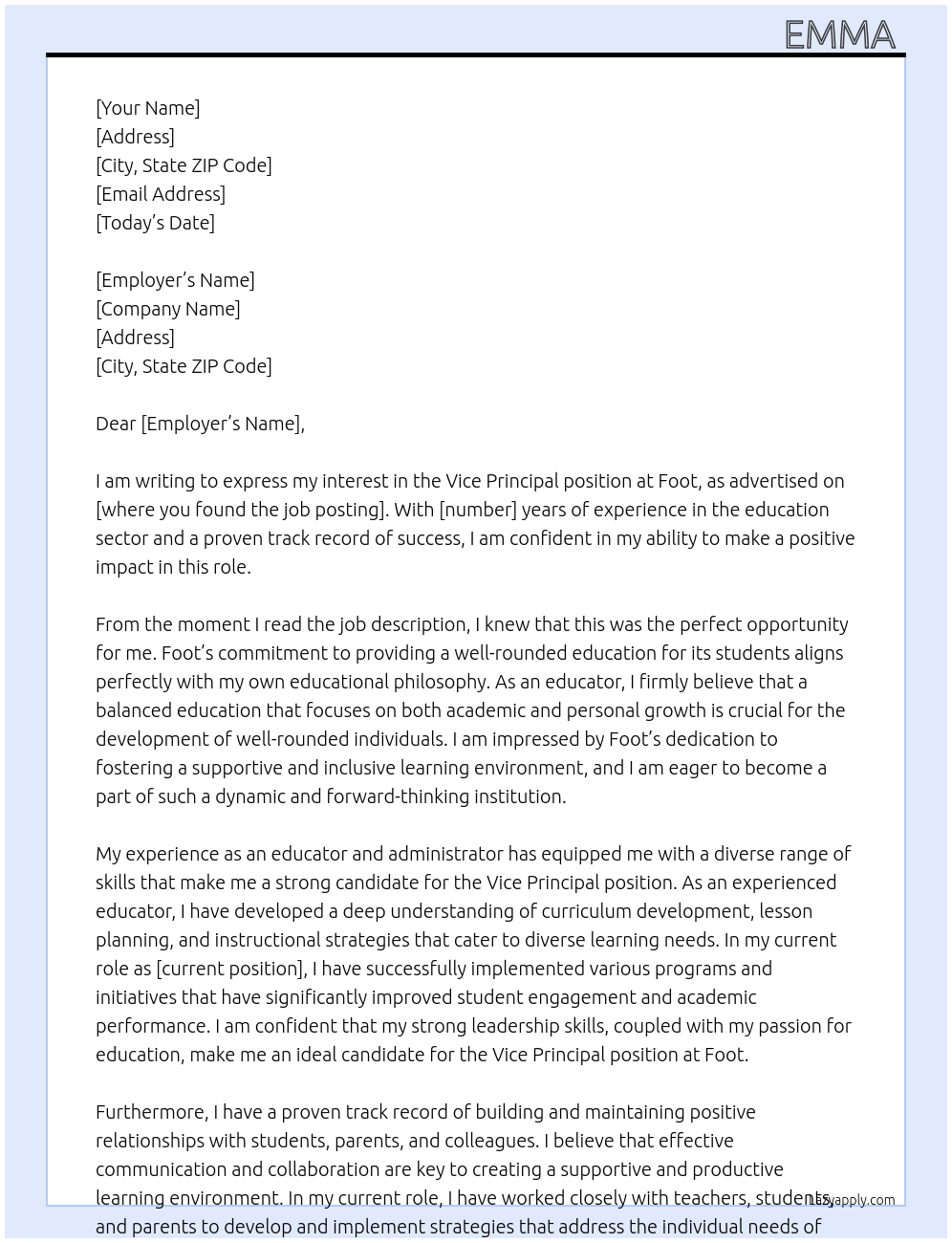 Cover letter for vice principal - LazyApply